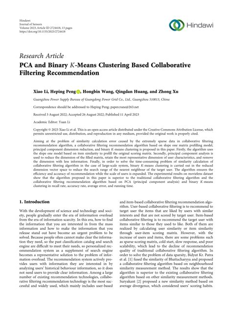 Pdf Pca And Binary K Means Clustering Based Collaborative Filtering Recommendation