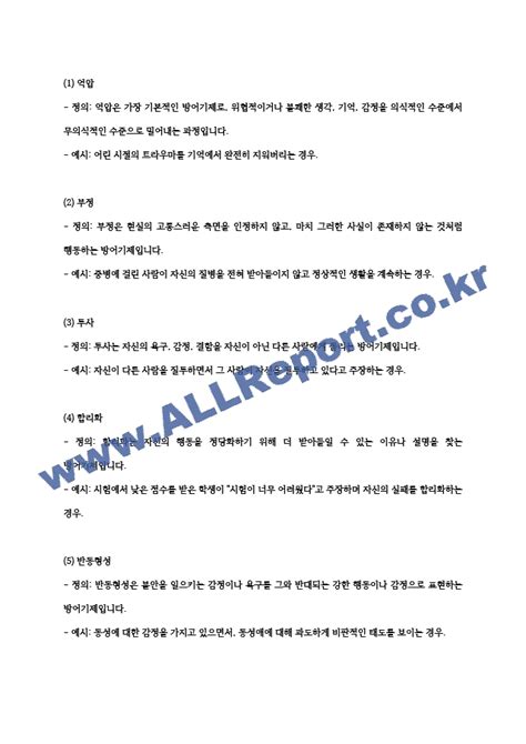 프로이드의 자아방어기제에 대해 논하고 자신이 자주 사용하는 방어기제2가지 이상가 무엇인지 사례를 들어 서술하시오인문사회레포트