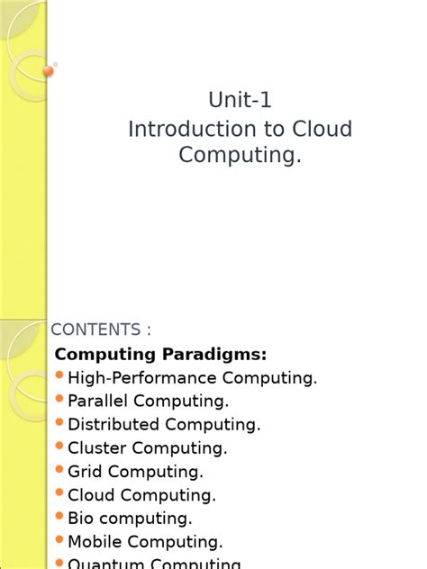 Cloud Computing Unit1 New Pdf Supercomputer Grid Computing