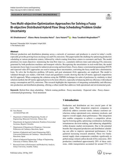 Pdf Two Multi Objective Optimization Approaches For Solving A Fuzzy Bi Objective Distributed