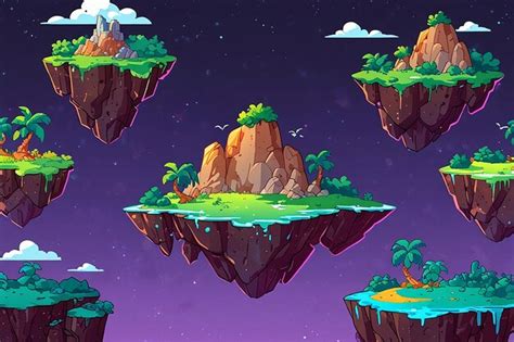 Flying Rock Islands Vector Game Space Background Premium Ai Generated