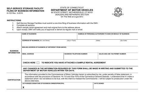 Ct Dmv Form H123 Self Service Storage Facility Filing Of Business