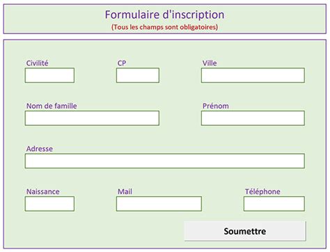 Formulaire Excel Dinscription Sans Code Vba