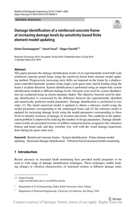 Damage Identification Of A Reinforced Concrete Frame At Increasing Damage Levels By Sensitivity