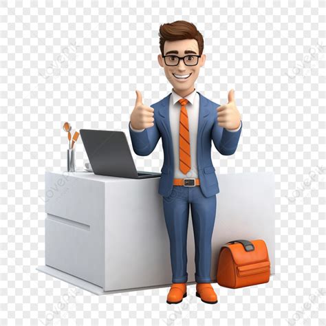 3d 젊은 직원이 비즈니스 마케팅 작업을 하고 엄지손가락을 치켜세우고 있습니다의사소통캐릭터 Png 일러스트 무료 다운로드 Lovepik