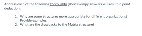 Solved Address Each Of The Following Thoroughly Shortskimpy Answers Will Re Tutorbin