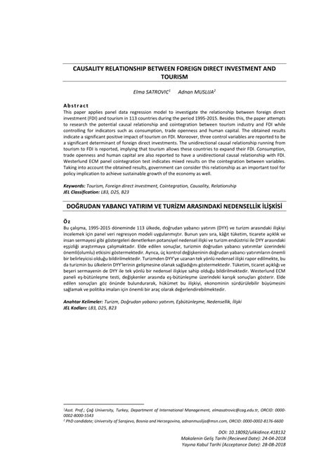 Pdf Causality Relationship Between Foreign Direct Investment And Tourism