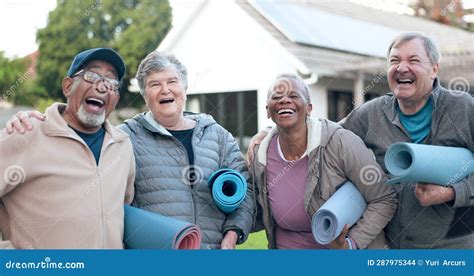 Face Funny Or Senior Friends In Fitness Training Together For Health