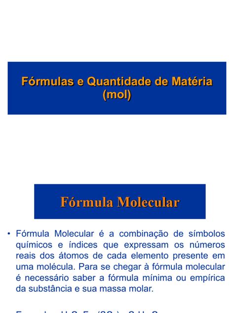 Aula Formulas Mol Fmu Pdf Mol Unidade Moléculas
