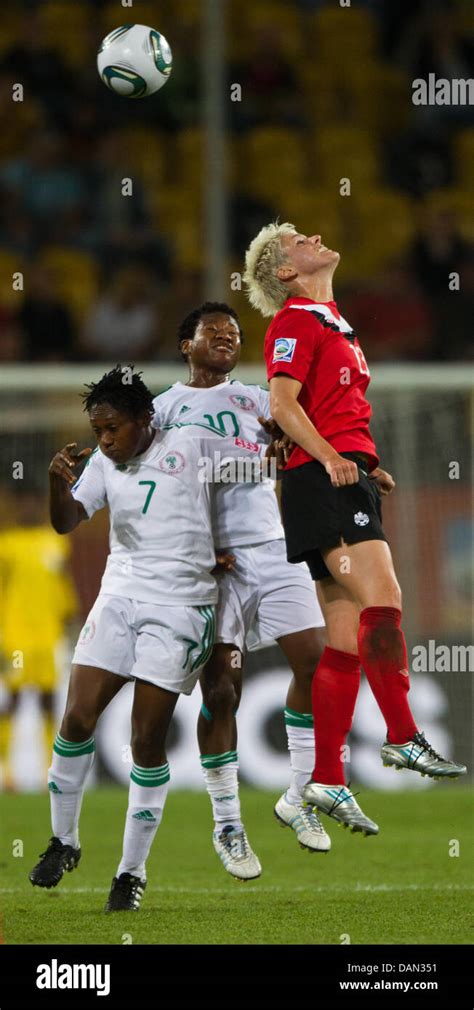 Sophie Schmidt R L Of Canada And Rita Chikwelu And Stella Mbachu Of Nigeria Fight For The Ball