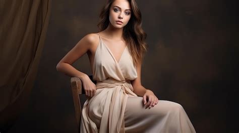 Premium Ai Image Fashion Model In Beige Dress