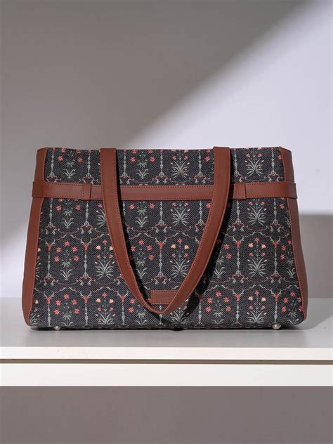Buy Zouk Floral Printed Jute Structured Shoulder Bag Handbags For