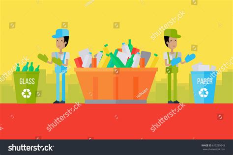 Garbage Sorting Banner Men Sort Glass Stock Illustration Shutterstock