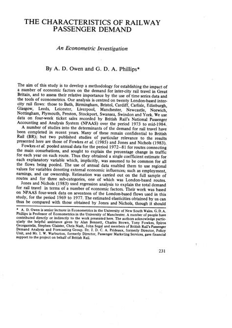 The Characteristics Of Railway Passenger Demand An Econometric Investigation Jtep