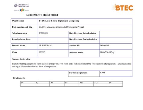 Le Hai Nam Bh00209 Management A Successful Computing Project Asm1 1st 2 Assignment 1 Front
