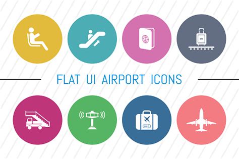 플랫 Ui 8 색상 Airport 아이콘을 설정합니다 Eps10입니다 매우 유용한 공항 아이콘 설정 간단한 그림입니다 웹 모바일 소프트웨어 및 애플 리 케이 션에 대 한