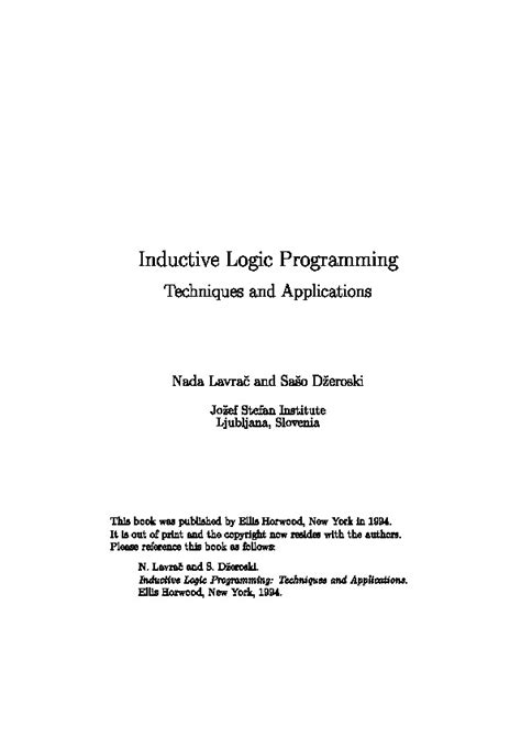Inductive Logic Programming Techniques And Applications Pdf 2n5b35pvjirg