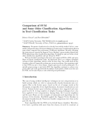 Comparison Of Svm And Some Older Classification Algorithms In Text Classification Tasks