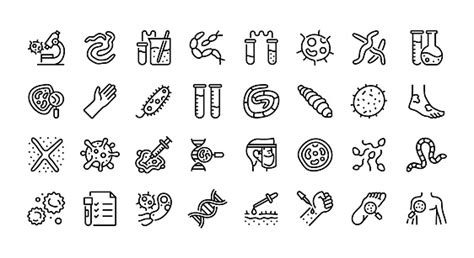 미생물학 라인 아이콘 세트 벽지 개체의 그룹입니다 박테리아 분석 생화학 화학 분석 연구 실험실 Dna에 대한 스톡 벡터 아트 및 기타 이미지 Istock