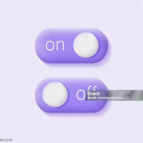 3d 켜기 및 끄기 토글 버튼 보라색 슬라이드 막대 아이콘입니다 잠금을 해제하고 잠급니다 소프트웨어 사용자 인터페이스 현대 벡터 일러스트레이션 3차원 형태에 대한 스톡 벡터