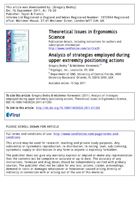 Pdf Analysis Of Strategies Employed During Upper Extremity Positioning Actions