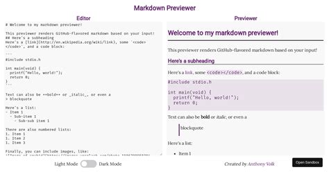 Markdown Previewer Codesandbox