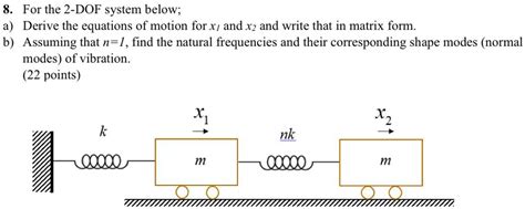 Solved 8 For The 2 Dof System Below A Derive The Equations Of Motion For Xi And X2 And Write