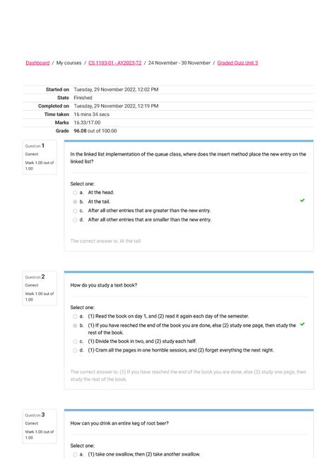 Graded Quiz Unit 3 Attempt Review Question 1 Correct Mark 1 Out Of 1 Question 2 Correct Mark