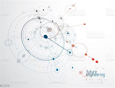 추상적인 그래픽 및 웹 디자인에 사용 하기 위해 초안 엔지니어링 기술 계획 벡터 라인과 원을 만든 산업 시스템의 그림입니다 가상현실에 대한 스톡 벡터 아트 및 기타 이미지