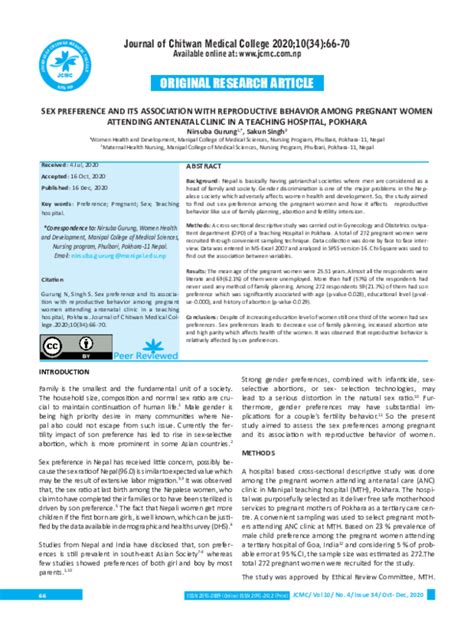 Pdf Sex Preference And Its Association With Reproductive Behavior Among Pregnant Women