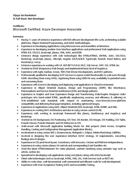 Vijaya Full Stack Net Resume Pdf J Query Ajax Programming