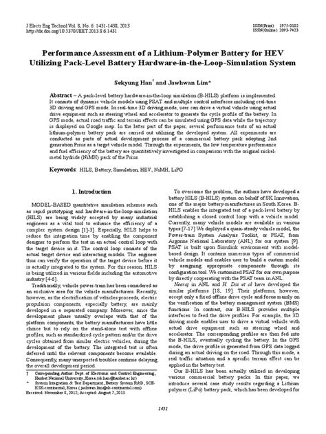 Performance Assessment Of A Lithium Polymer Battery For Hev Utilizing Pack Level Battery