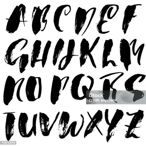 Handdrawn 드라이 브러쉬 폰트입니다 현대 브러쉬 레터링입니다 그런 지 스타일 알파벳입니다 벡터 일러스트입니다 알파벳에 대한 스톡 벡터 아트 및 기타 이미지 Istock