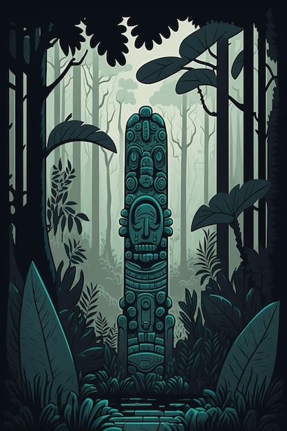 Premium Ai Image 2d Flat Mayan Totem Plank Forest Backgroundgenerative Ai