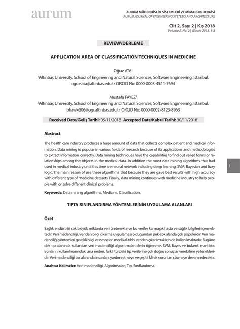 Pdf Application Area Of Classification Techniques In Medicine