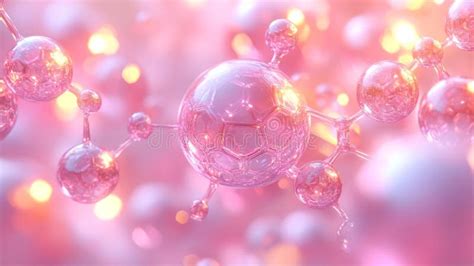 Abstract Pink Molecular Structure With Glowing Elements Generative Ai Stock Illustration