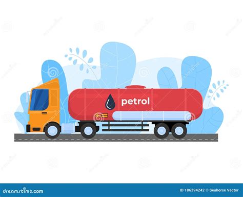 Oil Gas Industry Vector Illustration Cartoon Flat Freight Transport Car Tank Truck