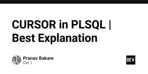 Cursor In Plsql Best Explanation Dev Community