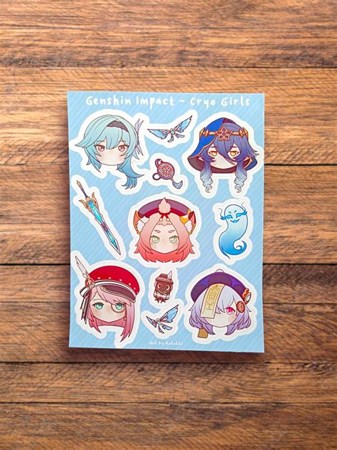 Stickers Sheet Genshin Impact Cryo Girls Eula Layla Diona Charlotte Qiqi Scrapbooking
