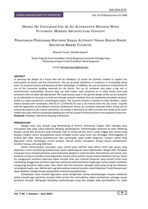 PDF DESIGN OF CONTAINER USE AS AN ALTERNATIVE HOUSING WITH FUTURISTIC MODERN ARCHITECTURE CONCEPT