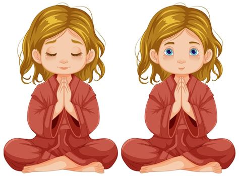 Девушка молится в медитации Премиум векторы