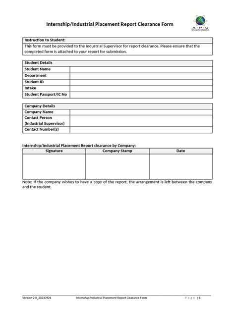 2 03 Internship Report Clearance Form Pdf