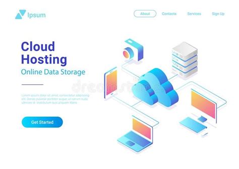 Isometric Flat Cloud Hosting Network Vector Onlin Isometric Flat