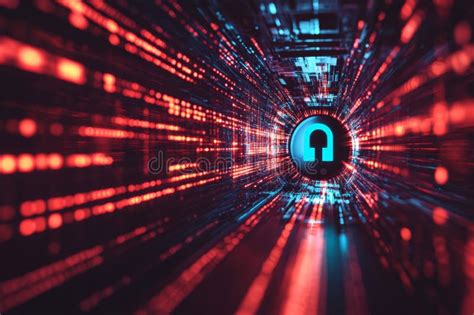 futuristic digital lock symbol in a data stream visual representation