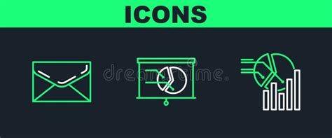 Set Line Pie Chart Infographic Envelope And Board With Icon Vector