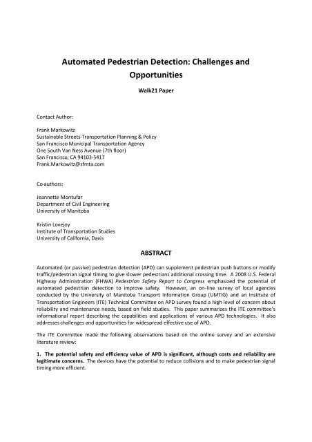Automated Pedestrian Detection Challenges And Walk21