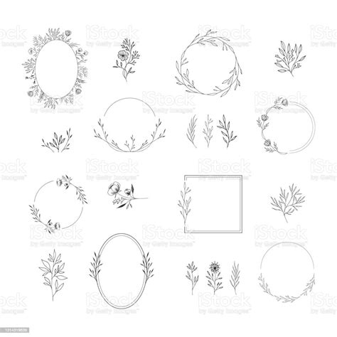 식물 디자인 요소 세트 프레임 테두리 화환 잎 허브 꽃다발 빈티지 웨딩 스타일 벡터 격리 된 그림입니다 식물학에 대한 스톡 벡터 아트 및 기타 이미지 Istock