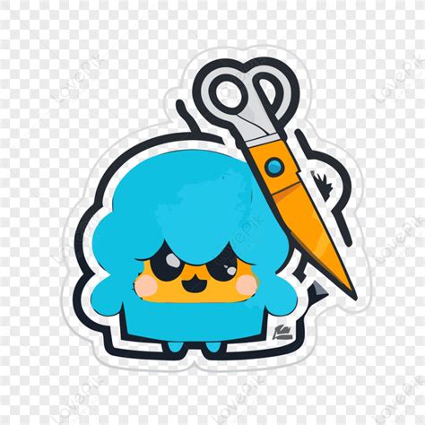 이 스티커는 파란색 캐릭터와 가위 클립 아트를 보여줍니다 벡터 일러스트상표 Png 일러스트 무료 다운로드 Lovepik