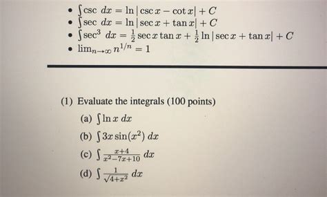 Solved Sesc Dx Ln Csc 3 Cotx C • Ssec Dx Ln Sec X