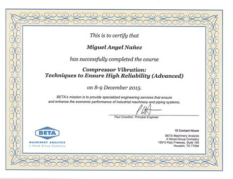 Course Certificate Compressor Vibration Miguel Angel Nañez Ppt